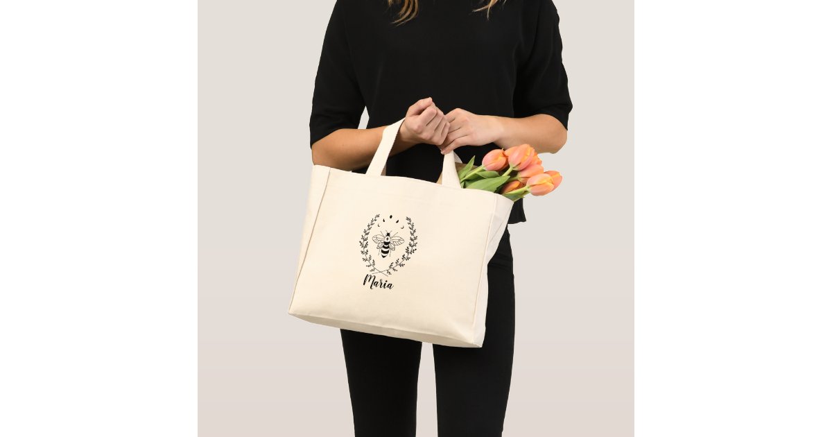 Personalized simple bee logo on tote bag. | Zazzle