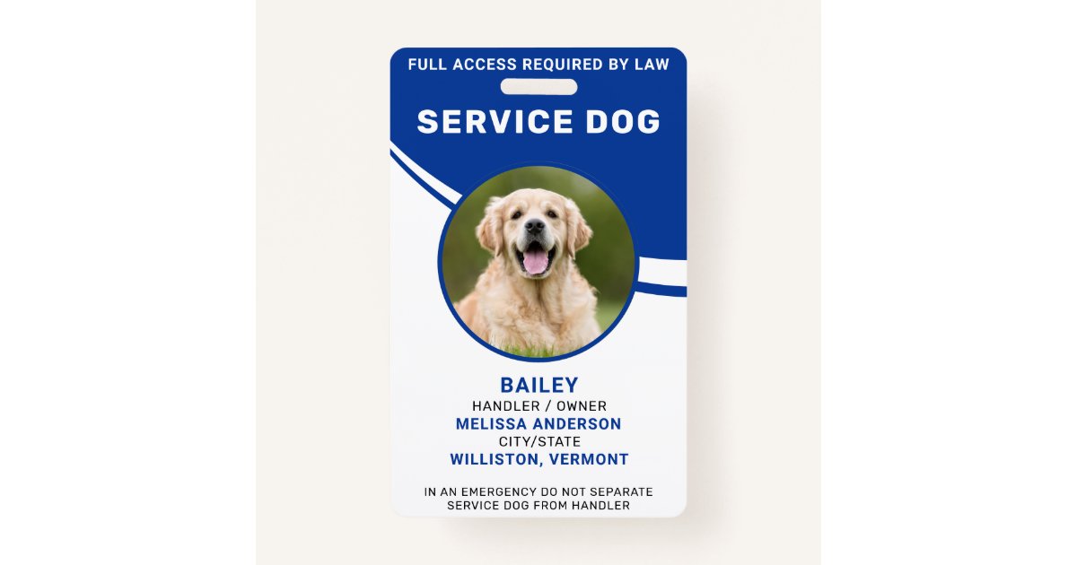 Personalized Simple Blue Service Dog Photo ID Badge | Zazzle
