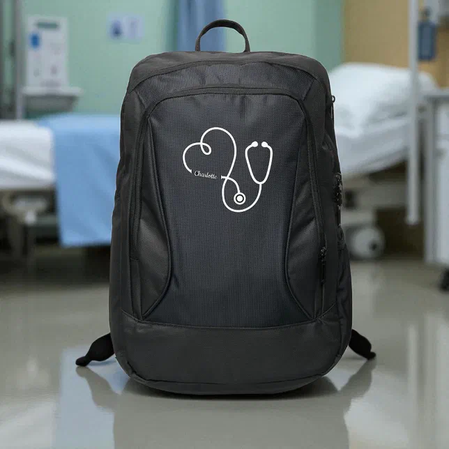 Personalized Simple Heart Nurse Stethoscope Port Authority® Backpack ...