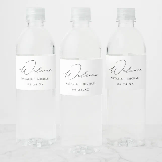 Personalized Simple Minimalist Calligraphy Wedding Water Bottle Label ...