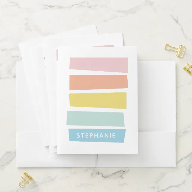 Personalized Simple Modern Pastel Shape Stripes Pocket Folder | Zazzle