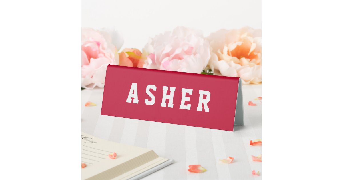 Personalized Simple Modern Red Name Desk Sign | Zazzle