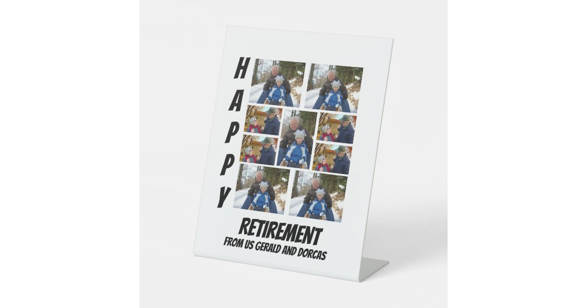 Personalized Simple Retirement 9 Photo Collage Pedestal Sign | Zazzle