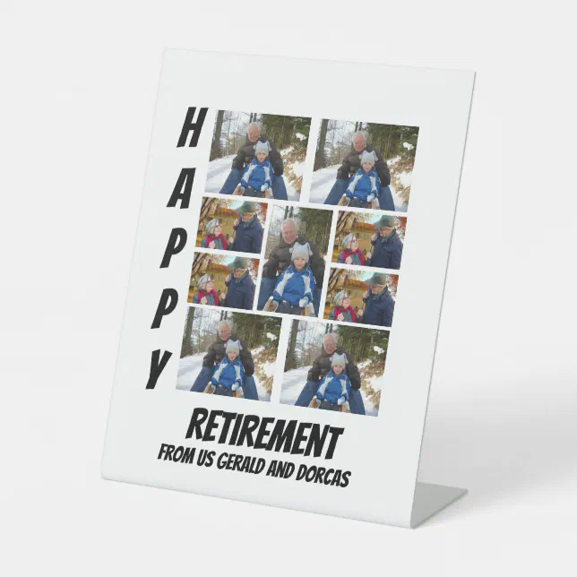 Personalized Simple Retirement 9 Photo Collage Pedestal Sign | Zazzle