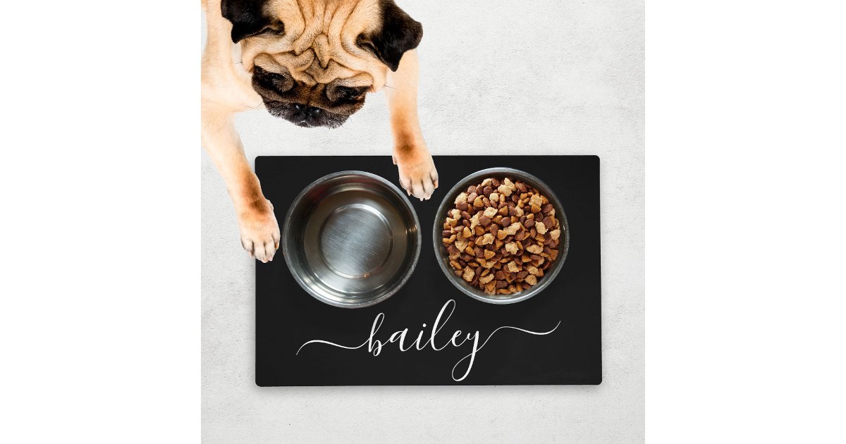 Personalized Simple Script Name Black Dog Food Placemat | Zazzle