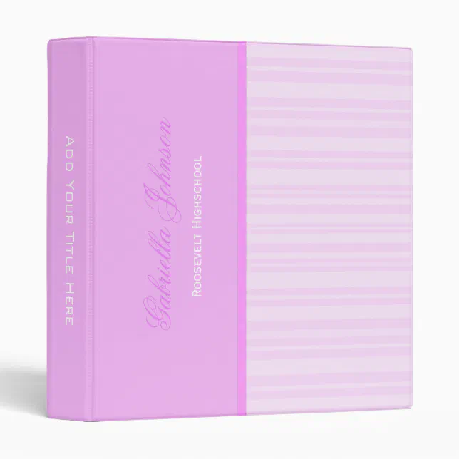 Personalized: Simply Pink Striped Binder | Zazzle