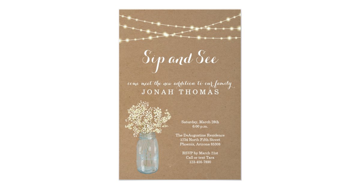 Personalized Sip and See Invitation - Rustic Kraft | Zazzle.com