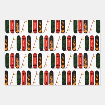 Personalized Skateboard Pattern Wrapping Paper Sheets | Zazzle