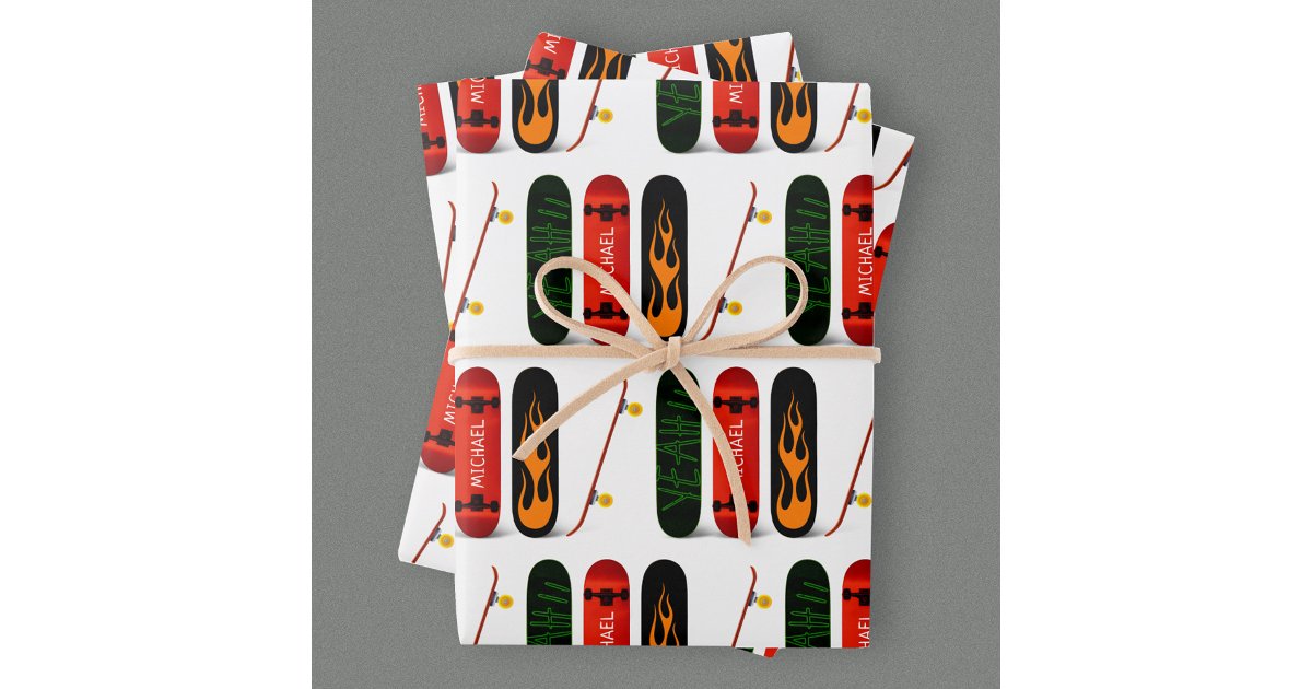 Personalized Skateboard Pattern Wrapping Paper Sheets | Zazzle