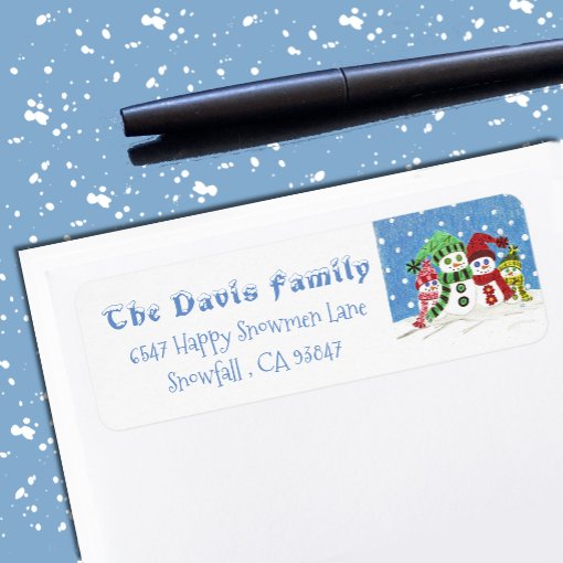 Personalized Snowmen family return address labels | Zazzle