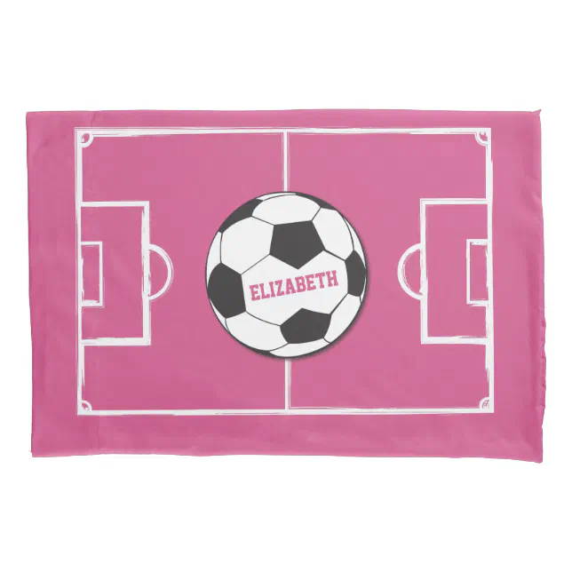 Personalized Soccer Ball and Field Pink Pillow Case | Zazzle