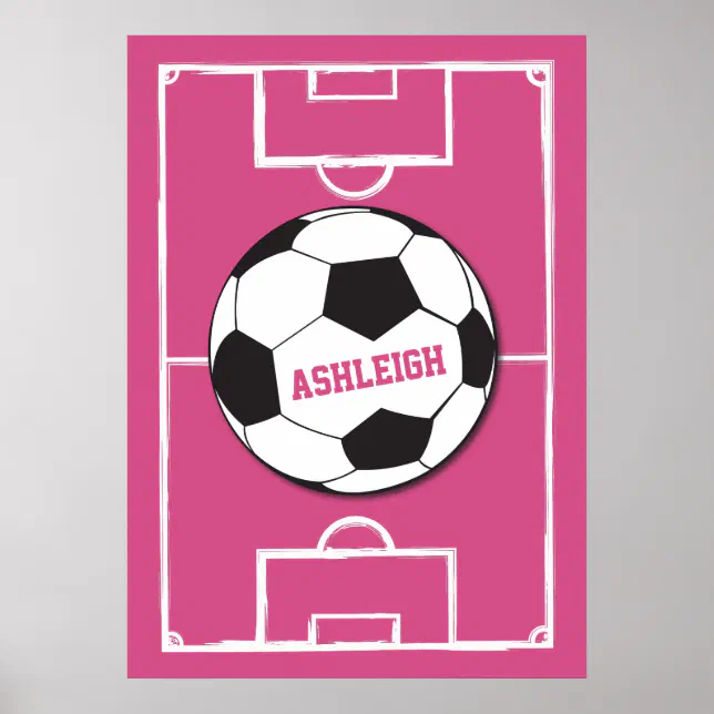 Personalized Soccer Ball and Field Pink Poster | Zazzle