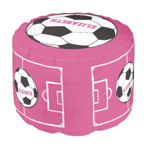 Personalized Soccer Ball and Field Pink Pouf | Zazzle