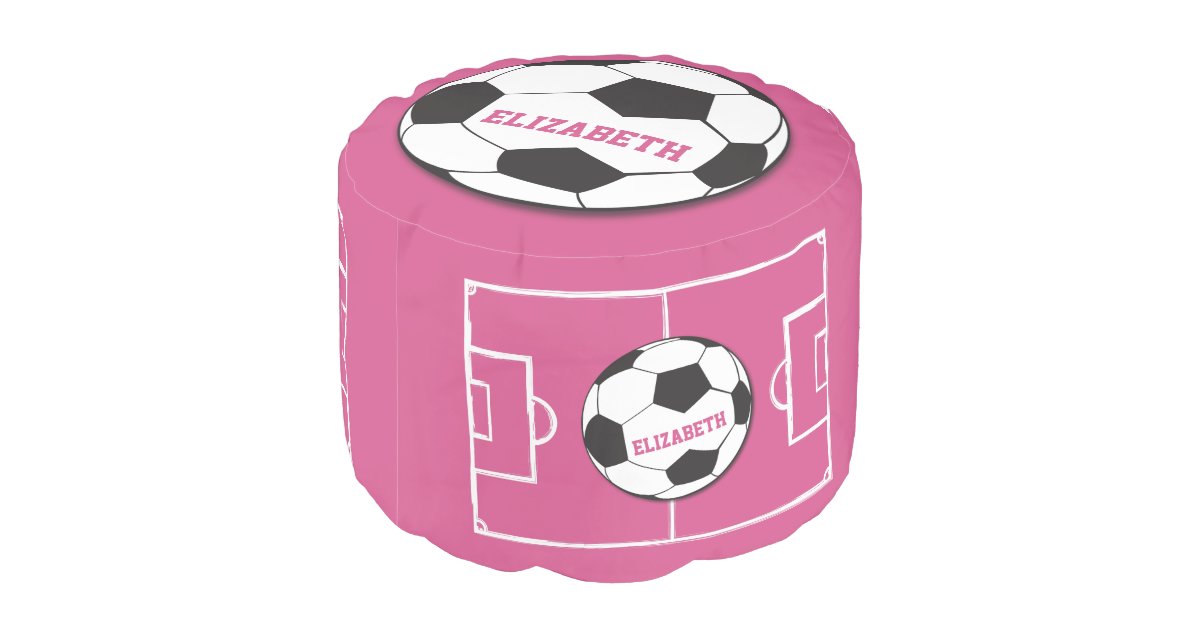 Personalized Soccer Ball and Field Pink Pouf | Zazzle