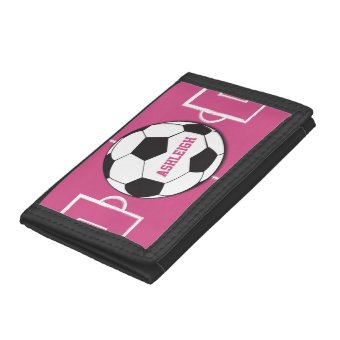 Personalized Soccer Ball and Field Pink Trifold Wallet | Zazzle