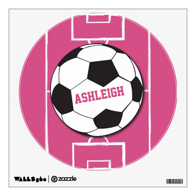 Personalized Soccer Ball and Field Pink Wall Decal | Zazzle
