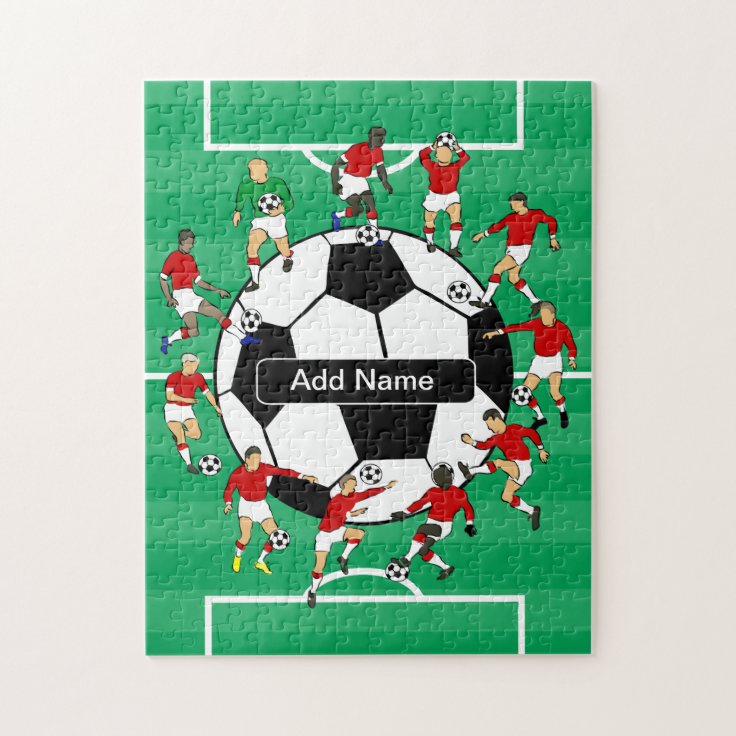 Personalized Soccer Ball and Players Jigsaw Puzzle | Zazzle