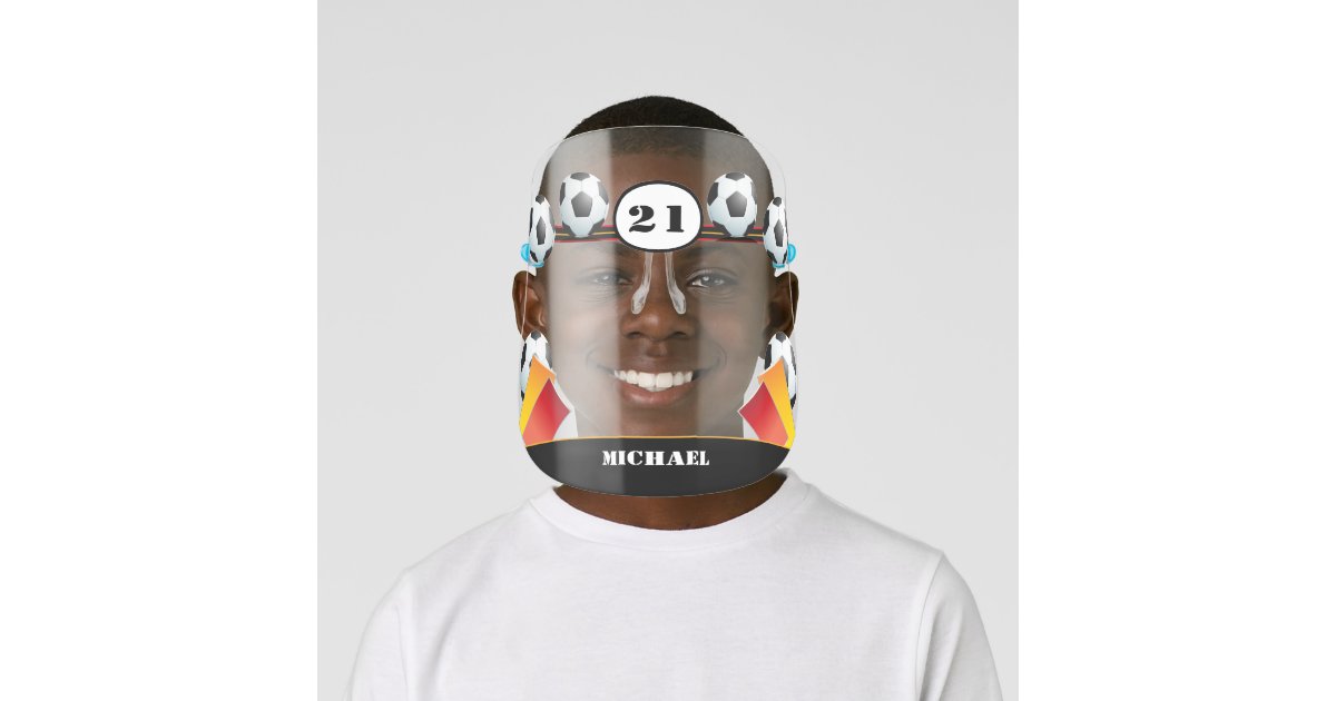 Personalized Soccer Ball Football Player Number Face Shield | Zazzle