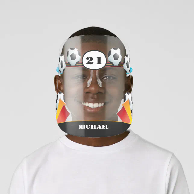 Personalized Soccer Ball Football Player Number Face Shield | Zazzle