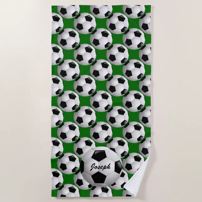 Personalized Soccer Ball on Football Pattern Beach Towel | Zazzle