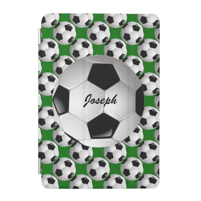 Personalized Soccer Ball on Football Pattern iPad Mini Cover | Zazzle