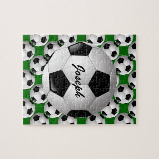 Personalized Soccer Ball on Football Pattern Jigsaw Puzzle | Zazzle