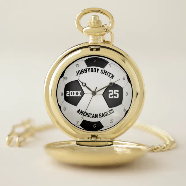 Personalized soccer ball pocket watch | Zazzle