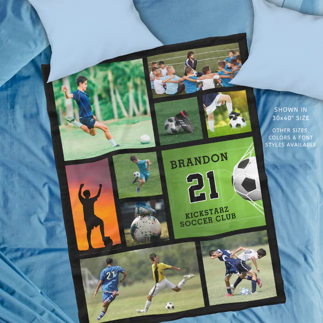 Personalized Soccer Football Photo Collage Fleece Blanket | Zazzle
