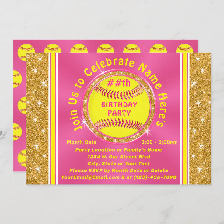 Personalized Softball Birthday Party Invitations | Zazzle