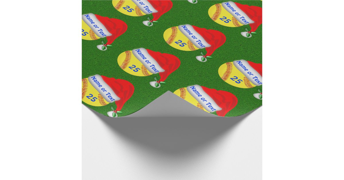 Personalized Softball Christmas Wrapping Paper | Zazzle