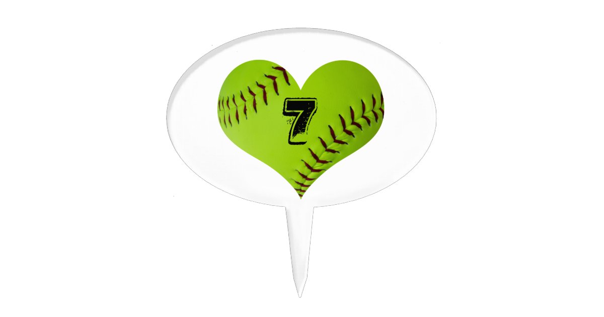 Personalized softball heart cake topper | Zazzle