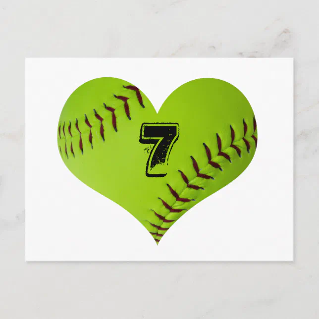 Personalized softball heart postcard | Zazzle