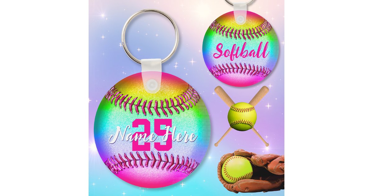 PERSONALIZED Softball Keychains, with Name, Number Keychain | Zazzle