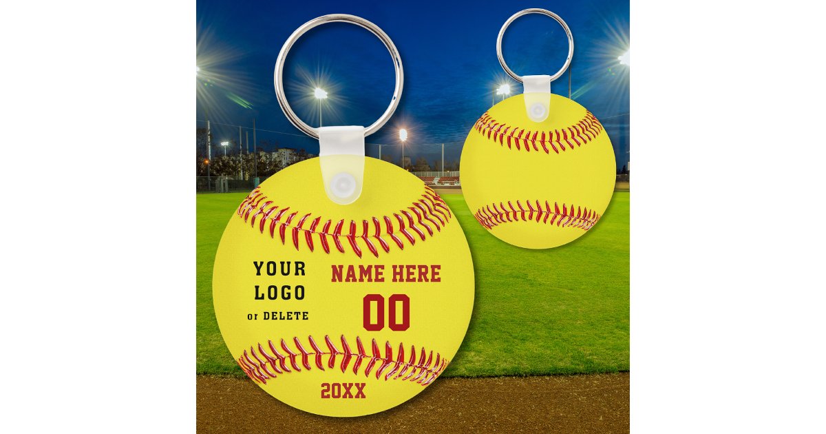 Personalized Softball Keychains Your Text and Logo | Zazzle