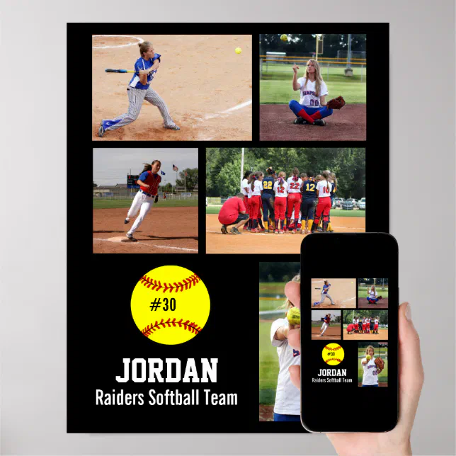 Personalized Softball Photo Collage Name Team # Poster | Zazzle