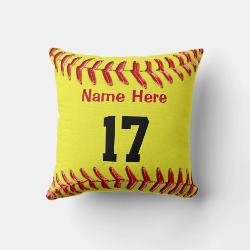 PERSONALIZED Softball Pillows with NAME and NUMBER | Zazzle