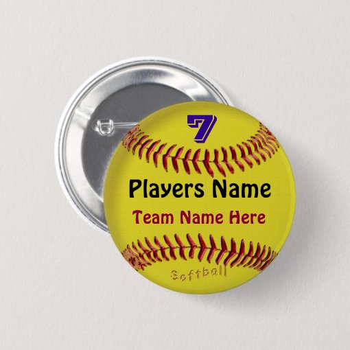 PERSONALIZED Softball Pins, NUMBER, NAME and TEAM Button | Zazzle