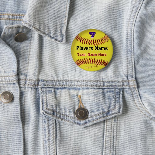 PERSONALIZED Softball Pins, NUMBER, NAME and TEAM Button | Zazzle