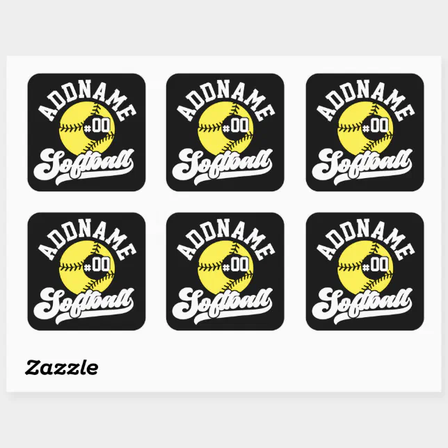 Personalized Softball Player ADD NAME Retro Team Square Sticker | Zazzle