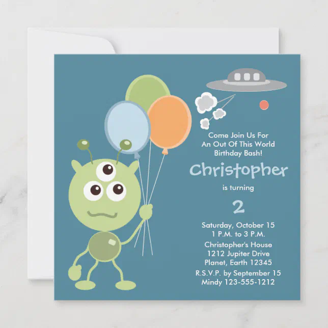 Personalized Space Alien Birthday Invitations | Zazzle