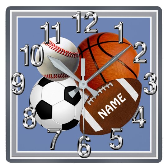 Personalized Sports themed Clock, Your Text, Color Square Wall Clock ...