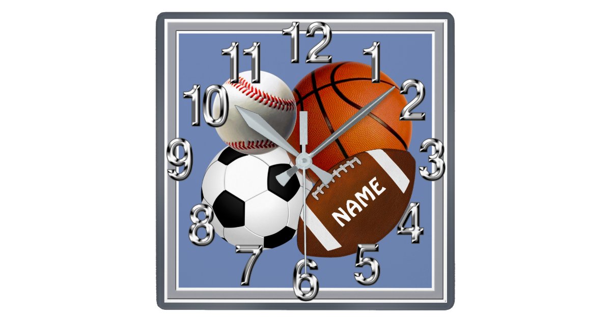 Personalized Sports themed Clock, Your Text, Color Square Wall Clock ...
