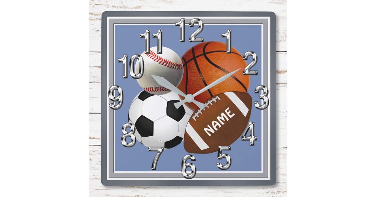 Personalized Sports themed Clock, Your Text, Color Square Wall Clock ...