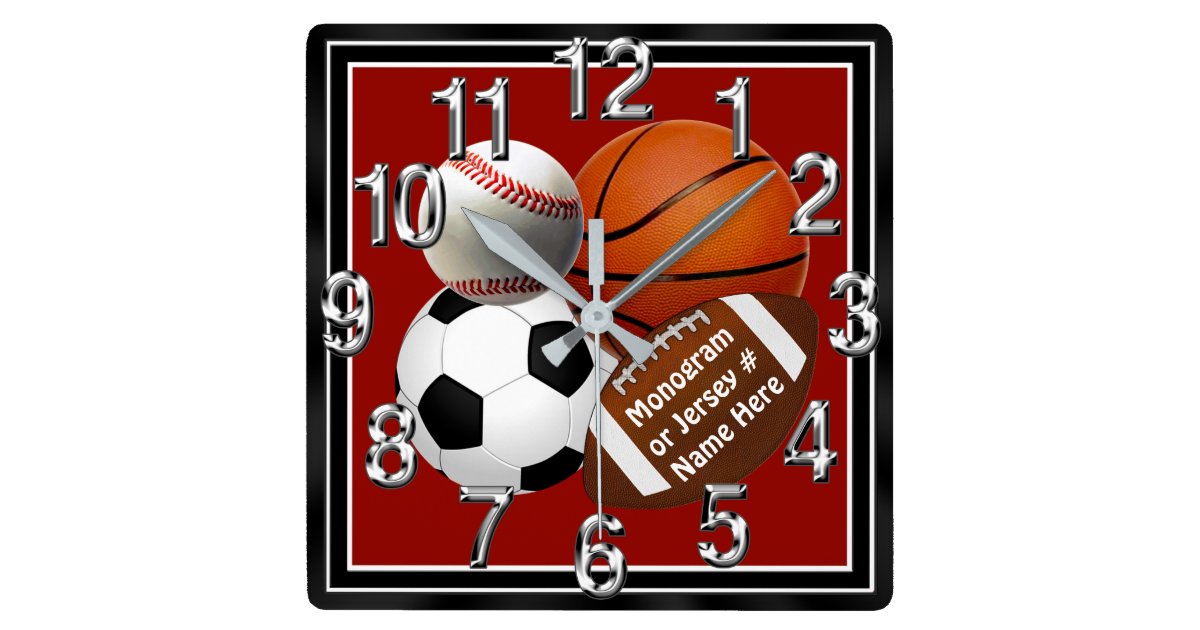 PERSONALIZED Sports Wall Clocks Your TEXT, COLORS | Zazzle