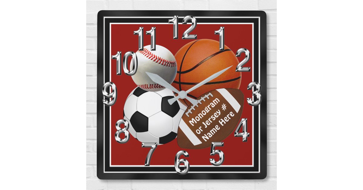PERSONALIZED Sports Wall Clocks Your TEXT, COLORS | Zazzle