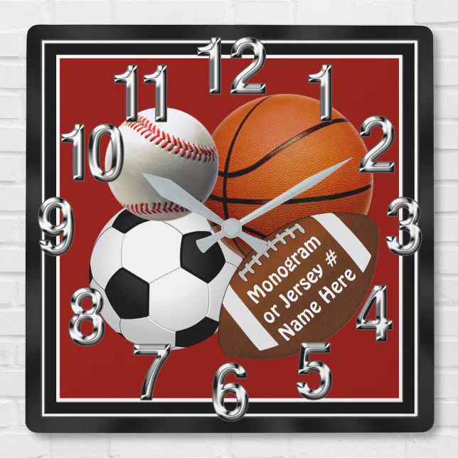 PERSONALIZED Sports Wall Clocks Your TEXT, COLORS | Zazzle