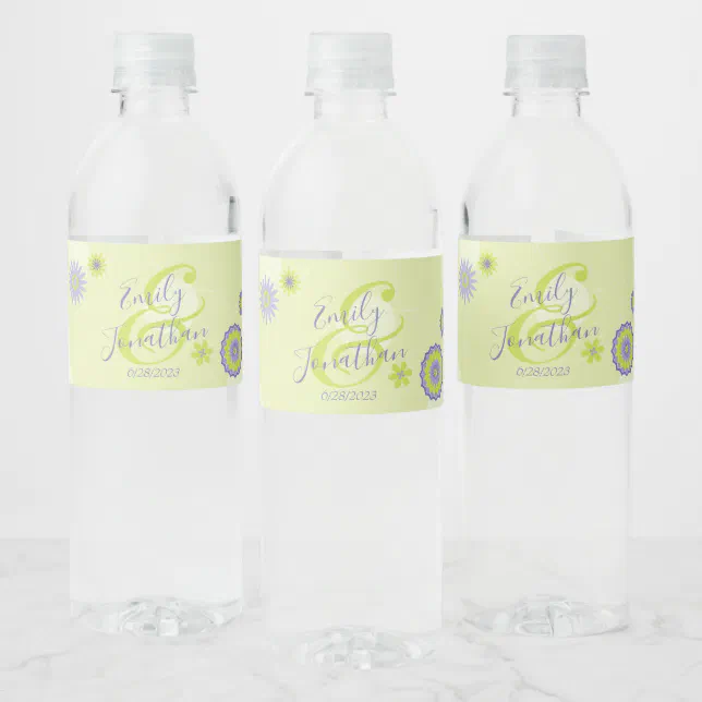 Personalized Spring Floral Pretty Green Wedding Water Bottle Label | Zazzle