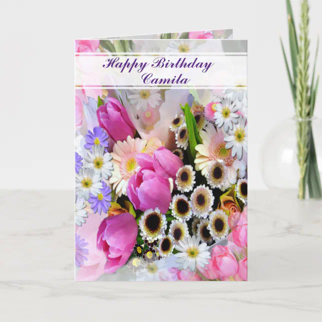 Personalized Spring Flower Bouquet Happy Birthday Card | Zazzle