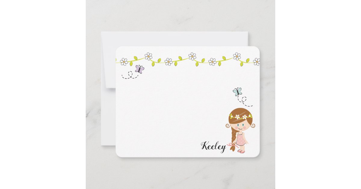 Personalized Spring Flower Little Girl Note Cards | Zazzle
