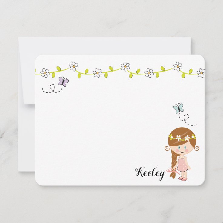 Personalized Spring Flower Little Girl Note Cards | Zazzle